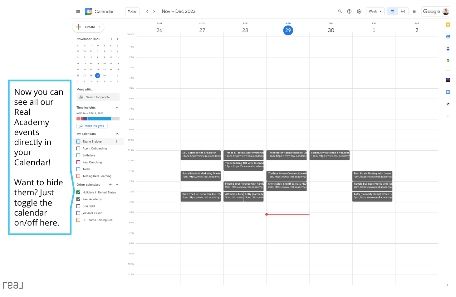 How do I link the training calendar to my google calendar? – Real