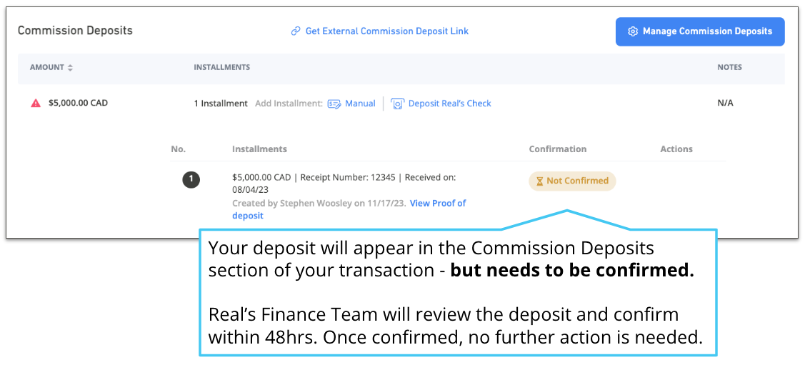 How to deposit a commission cheque with an external deposit link – Real