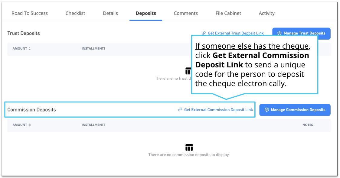How to deposit a commission cheque with an external deposit link – Real
