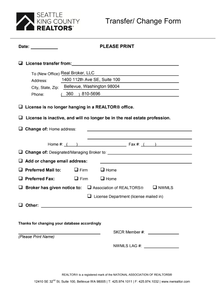 Washington: How do I transfer my Board / MLS? – Real