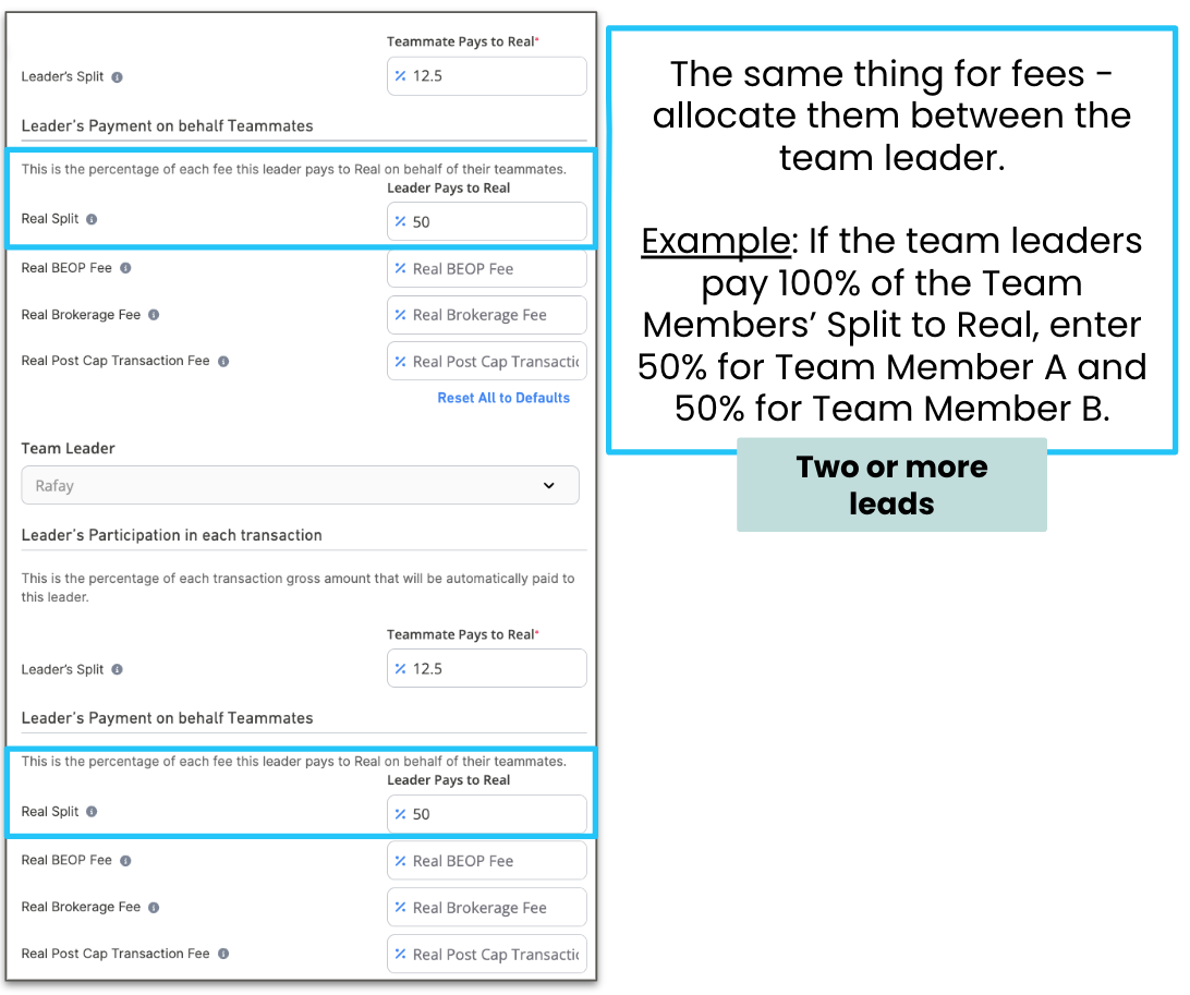 ProTeams: How to Adjust the Default Real Split Paid by Team Leader – Real