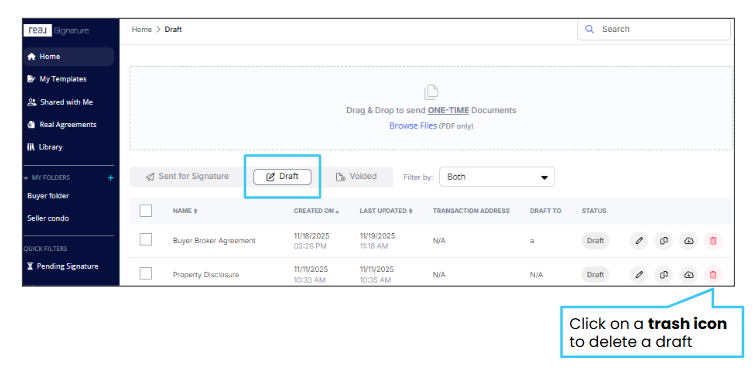 How do I delete completed documents? – Real